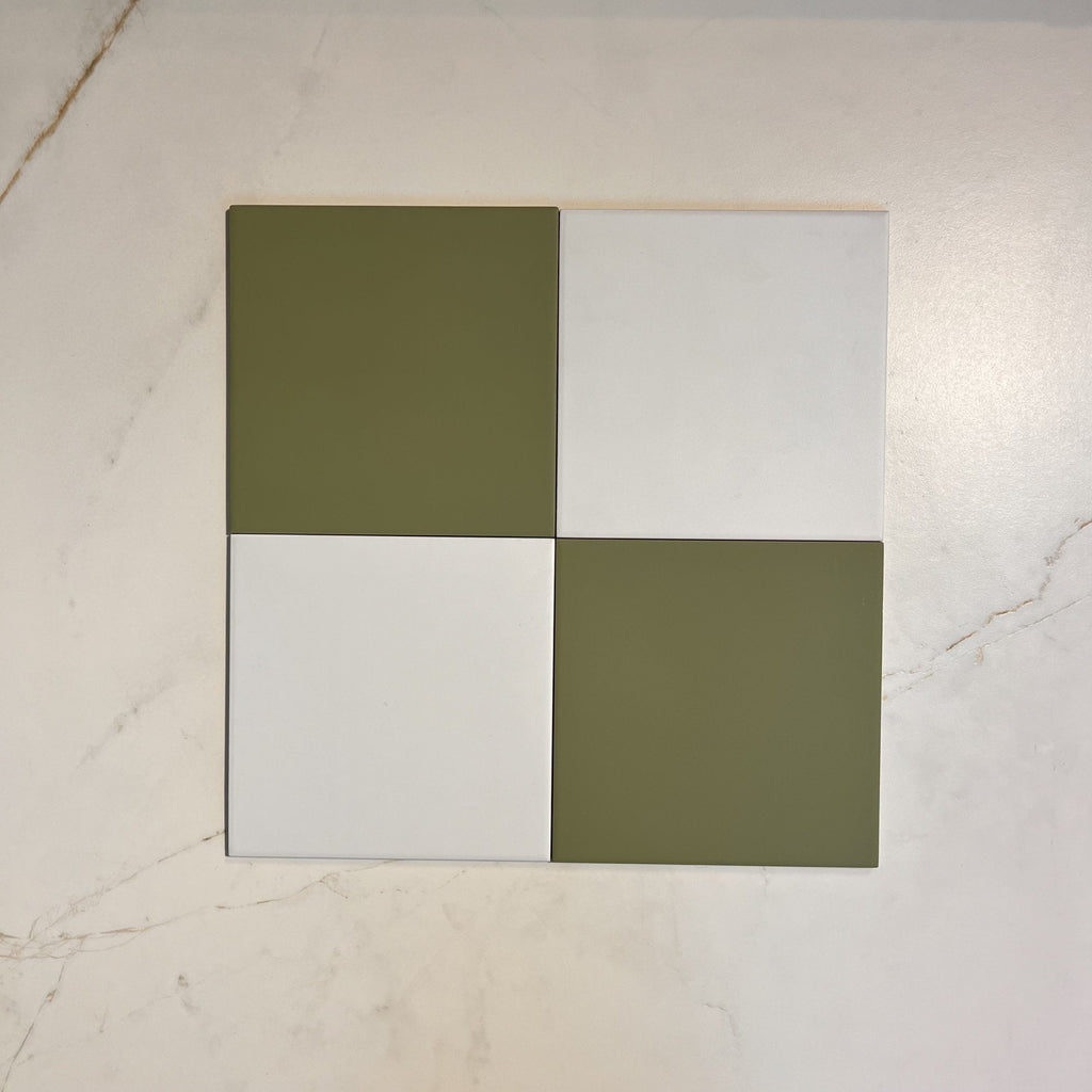 Victorian Patrona Lawn Green & Old White Chequer Porcelain (2 Full Tile ...
